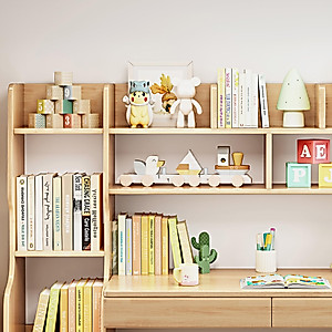 BALANBO Kids Desk Kids Table with Drawers and Bookshelf Rubber Wood Kids Media Desk Student Learning Computer Workstation and Writing Desk (Natural)