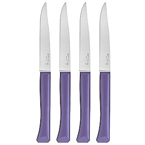 Opinel Bon Appetit + Table Knives, 4 Piece Set Steak Knives, High Carbon Steel Dinner Knives for Parties, Entertaining, or Everyday Use, Polymer Handles, Dishwasher Safe, Made in France (Lavender)