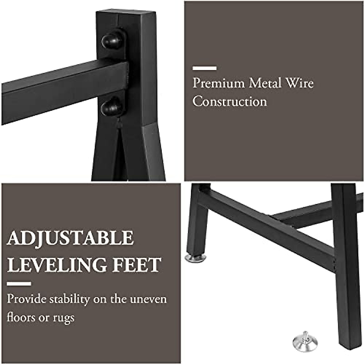 MyGift 57 Inch Large Modern Black Heavy Duty Metal Wardrobe Clothing Rack, A-Frame Commercial Grade Freestanding Garment Hanger for Bedroom Closet or Retail Display Stand