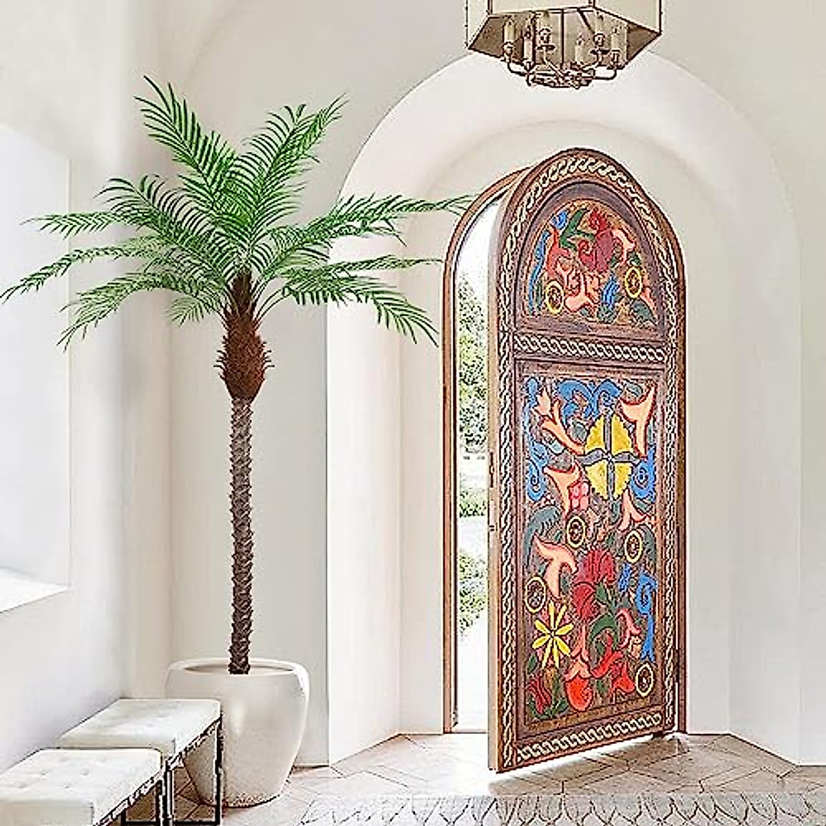 AnTing Artificial Palm Tree 8.5ft Tall Trees Plants 18 Leaves 102in Outdoor Palm Trees for Outside Patio Trees for Decor (Set of 2)