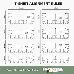 MFJUNS 10 PCS T-Shirt Ruler Guide - Tshirt Measurement Tools for Children Youth Adult, V-Neck/Round PVC Rule Rulers Designs Heat Press Accessories for Vinyl Alignment, Heat Press