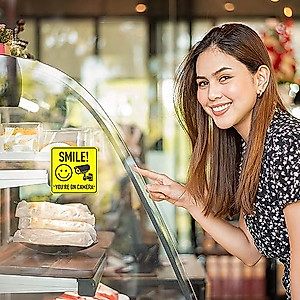 ASSURED SIGNS Smile You're On Camera Signs Stickers - 7 X 7 Inch - 8 Pack - Polite Video Surveillance Security Sign to Prevent Trespassing on Your Private Property - Perfect for House, Business, Yard or Driveway