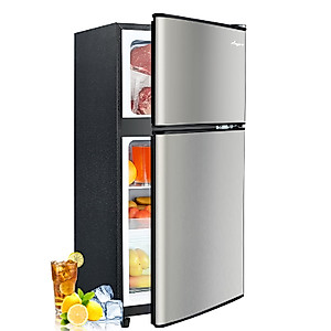 Anypro 3.2Cu.Ft Mini Fridge with Freezer, 2 Door Compact Refrigerator, Small Fridge with 7 Level Thermostat LED Light, Small Refrigerator with Freezer for Bedroom, Office, Dorm, Back to School, Silver