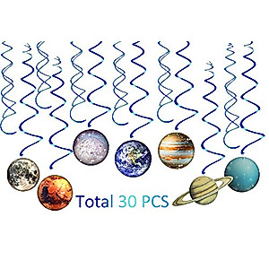 HADEEONG Space Hanging Decor, Solar System Hanging Swirl Party Supplies Space Happy Birthday Banner for Boys Girls Kids Space Themed Planets Birthday Party Favor Supplies 30PCS