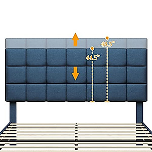 Yaheetech Queen Size Upholstered Platform Bed, Mattress Foundation with Height Adjustable Tufted Headboard and Wood Slat Support, No Box Spring Needed, Easy Assembly, Navy Blue