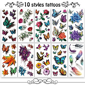 Cerlaza 78 Styles Temporary Tattoos for Women Adults, 3D Butterfly Tattoo Stickers Realistic Tatuajes Temporales Woman, Waterproof Long Lasting Flower Fake Tattoos Sexy Semi Permanent Tatoo
