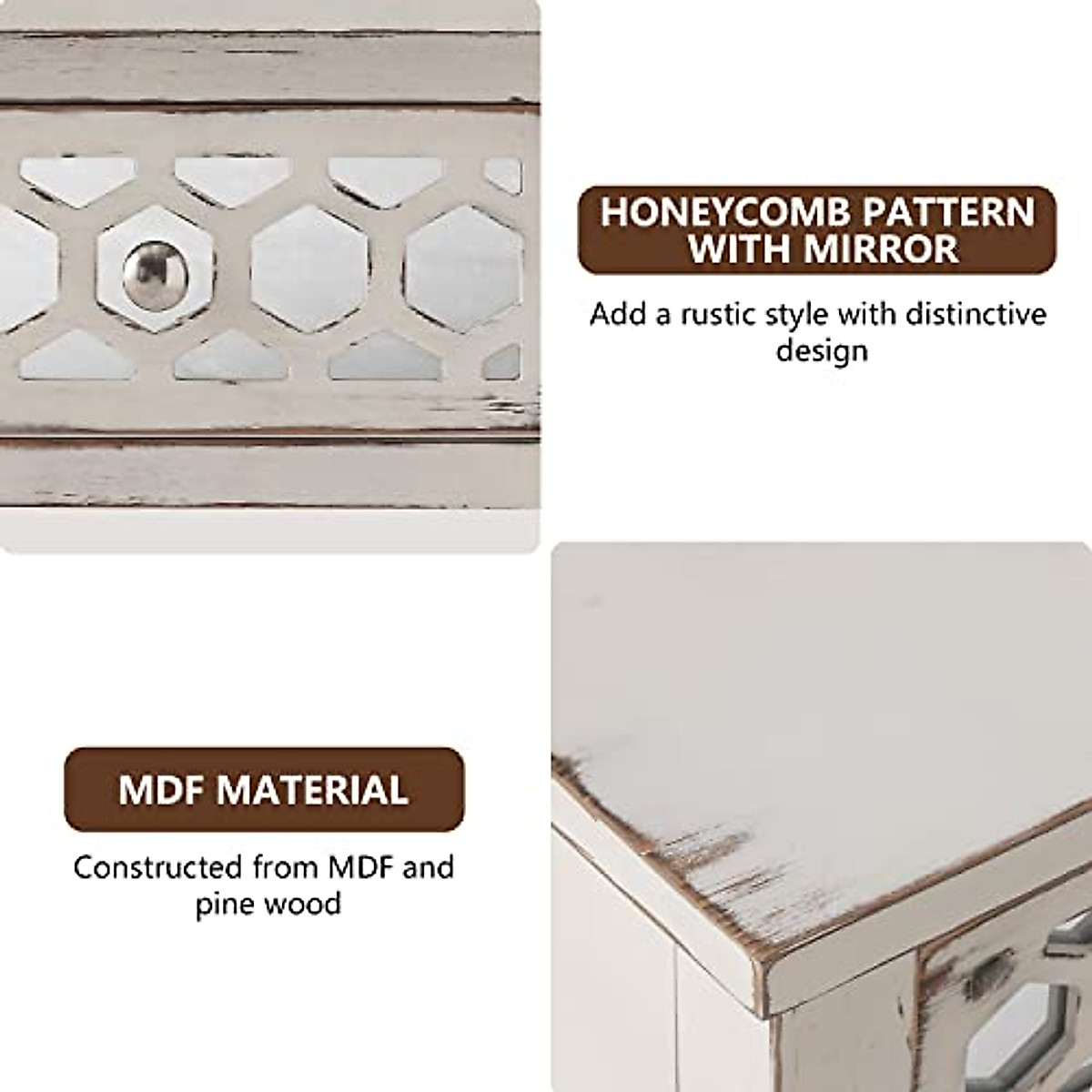 COSIEST End Table Sets of 2, Small Vintage Nightstand, Farmhouse Accent Table, Wood Grain Bedside Table with Mirrored Drawer and Open Display Shelf for Bedroom, Living Room, White