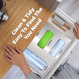 Anywills Ziplock Bag Storage Organizer for Kitchen Drawer, Stainless Steel Ziplock Bag Organizer for Drawer Compatible with Gallon, Quart, Sandwich and Snack Variety Size Bag (1 Box 4 Slots)
