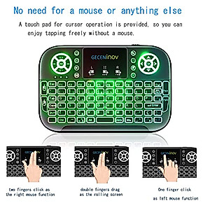 Gecen Mini Wireless Keyboard with RGB Backlit, 2.4GHz Wireless Mini Keyboard Rechargeable Controller with Touchpad Mouse Combo, Compatible with Android TV Box, IPTV, HTPC, Smart TV, PC,etc.