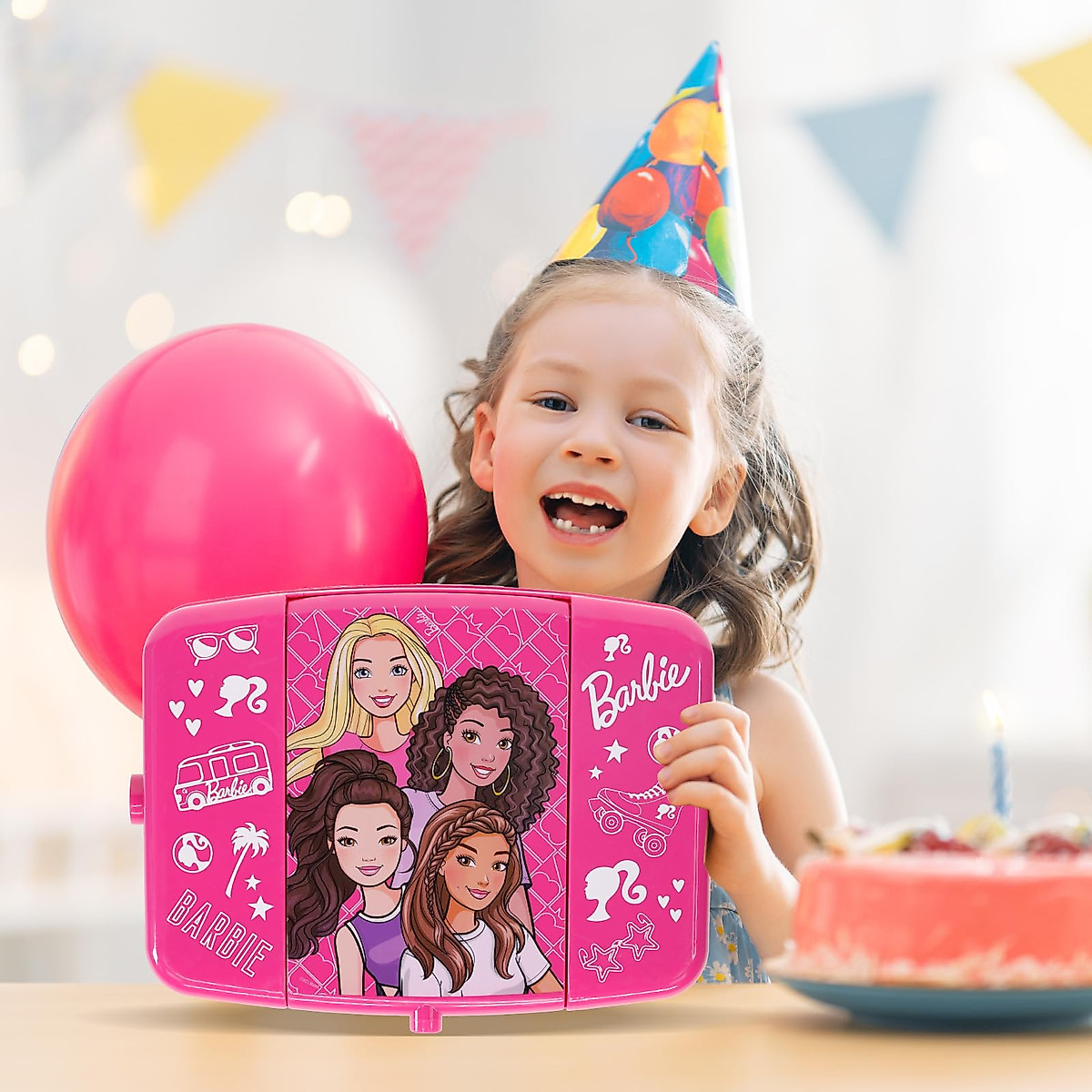 Barbie Beauty Vanity Set with Light-Up Mirror, Includes Lip Gloss, Eye Shadow, Brushes, Nail Polish, Accessories, and More! Ages 3+ Perfect for Parties, Sleepovers, and Makeovers, by Townley Girl