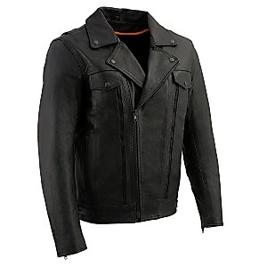 Milwaukee Leather LKM1760 Men's Black Leather Motorcycle Riders Jacket w/Multi-Utility Pockets - X-Large