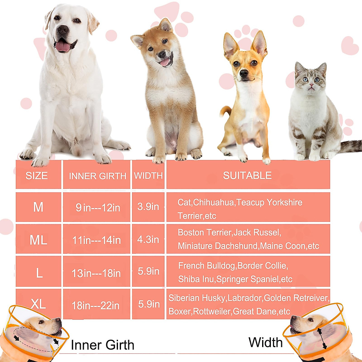 Inflatable Dog Cone Collar for Large Medium Small Dogs, Soft Dog Donut Collar Adjustable Recovery Cone for Pets After Surgery, Extra Enhanced Anti-Licking Guard Shield for Pets (X-Large, Orange)