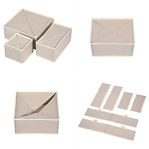 TENABORT 9 Pack Foldable Drawer Organizer Dividers Cloth Storage Box Closet Dresser Organizer Cube Fabric Containers Basket Bins for Underwear Bras Socks Panties Lingeries Nursery Baby Clothes Beige