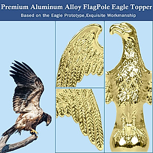 NQ Gold Flag Pole Eagle Topper Ornament, Aluminum Alloy Eagle Finial for 20'/25'/30' Telescopic/Sectional Flagpole（Gold,7inch）