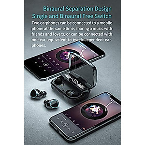 True Wireless Earbuds, BD&M Bluetooth 5.0 Earbuds in-Ear TWS Stereo Headphones with Smart LED Display Charging Case Waterproof Built-in Mic for Sports Work - Black