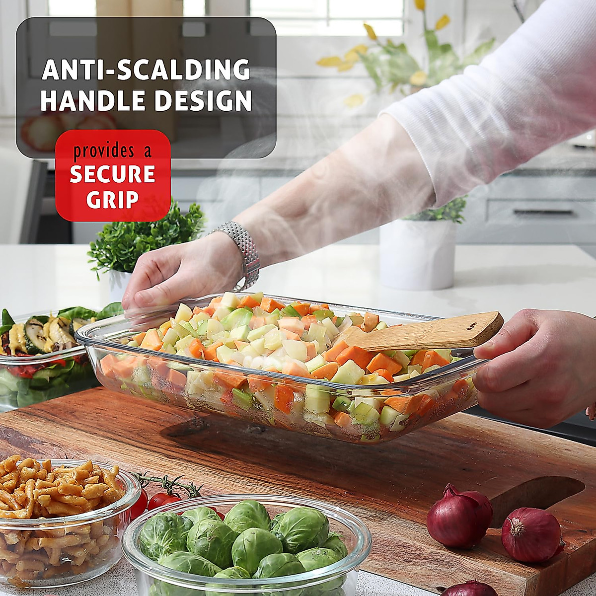 Eatex 4-Pack Glass Food Storage Containers with Lids, Baking Pans Set, Glass Baking Dishes for Oven | Leakproof Casserole Dish Lasagna Pan, Kitchen Serving Dishes| Oven Microwave Freezer Safe Bakeware