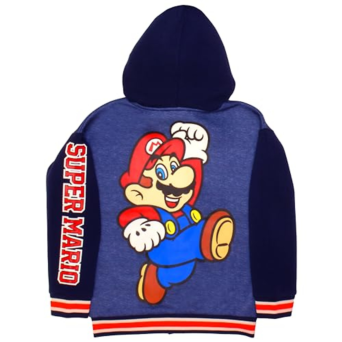 Nintendo Super Mario Graphic Boys Hooded Fleece Varsity Jacket for Kids and Toddlers (Size 14/16, Blue)