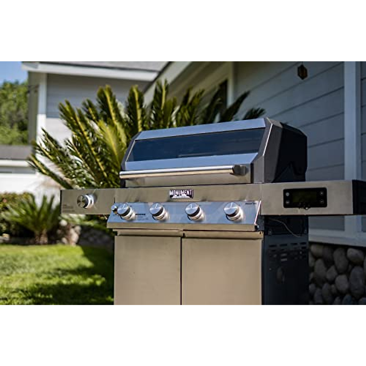 Monument Grills 4-Burner Liquid Propane Gas Smart bbq Grill Denali D425 with Stainless Steel Rotisserie Kit(2 Items)