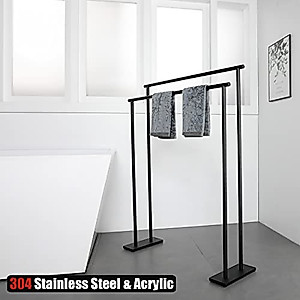 JQK Bath Towel Bar Free Standing Black, 30 Inch Stand Double Towel Rack Holder Shelf for Bathroom Floor, Matte Black, BTH120L30-PB