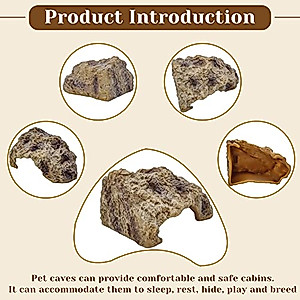 Hamiledyi Reptile Resin Hide Cave Lizard Simulated Rock Hides Bearded Dragon Habitat Hideout Decor for Snake Gecko Turtle Hermit Crab Chameleon Shelter Decoration (M)