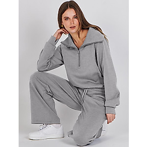 ANRABESS Women 2 Piece Outfits Sweatsuit Oversized Sweatshirt Sweatpants Tracksuit Sweat Lounge Matching Set 2025 Fall Trendy Grey Medium