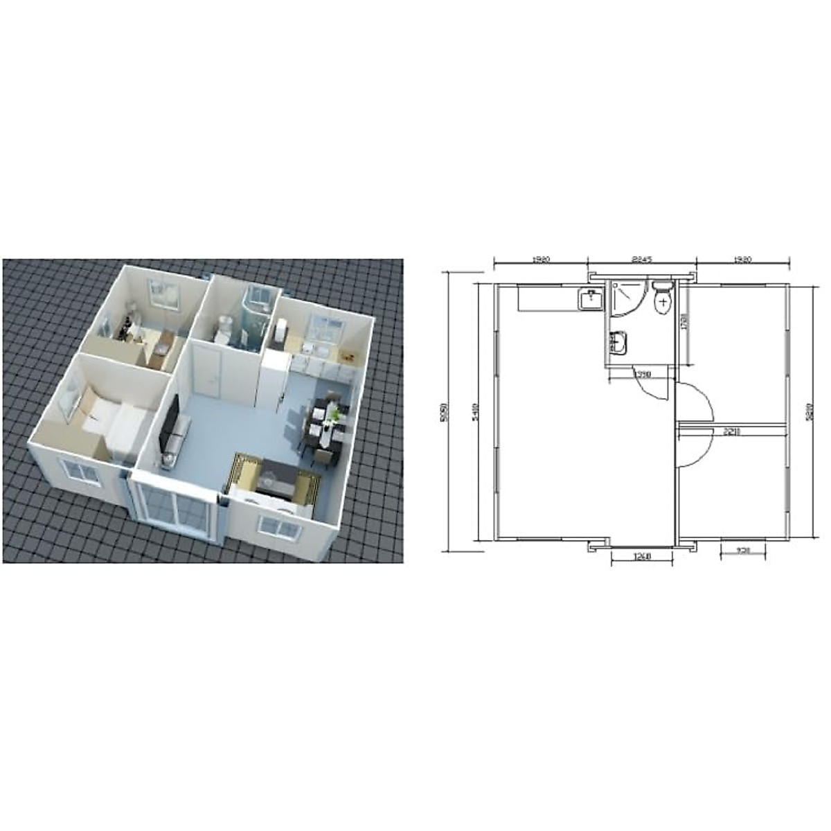 30 feet Portable prefabricated Tiny Mobile Home 30x20t, Mobile Expandable prefab House, 2 bedrooms, 1 Bathroom, Kitchen,Living Room,Office, Garage,den.