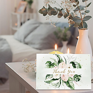 Whaline 24 Pack Tropical Thank You Cards Floral Palm Leaves Greeting Cards with Envelopes Stickers Summer Blank Note Cards for Holiday Wedding Bridal Shower Birthday, 4 x 6 Inch