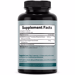 Bliss Serenity Turmeric Curcumin C3 Complex 500 mg, Enhanced with Black Pepper for Better Absorption; Kosher Certified, Non-GMO and Gluten Free - Standardized 95% Curcuminoids - 120 VegCaps