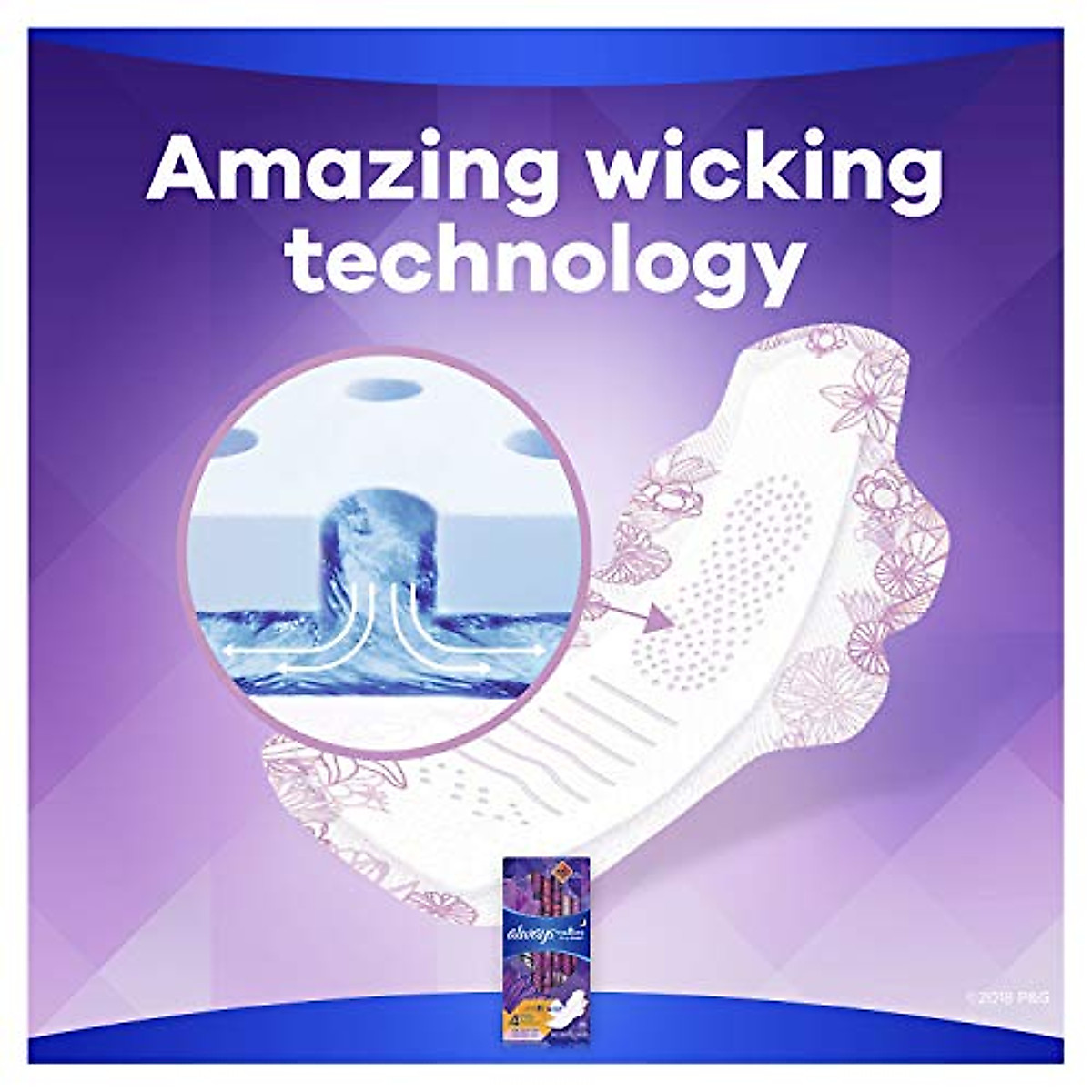 ALWAYS Radiant, Size 4, Overnight Sanitary Pads With Wings, Scented, 20 Count
