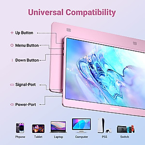 SVANTTO Pink Portable Monitor, [2022 Latest] Pink FHD 15.6'' Portable Screen for Laptop 400Nits Brightness Travel Monitor, 100% sRGB 1080P Laptop Monitor Extender for MacBook Xbox PS5 with HDMI Cable