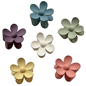 6 PCS Big Non-Slip Matte Flower Barrettes and Jaw Clips for Women and Girls - Plastic Hair Accessories for Thick Hair (6 Colors C)