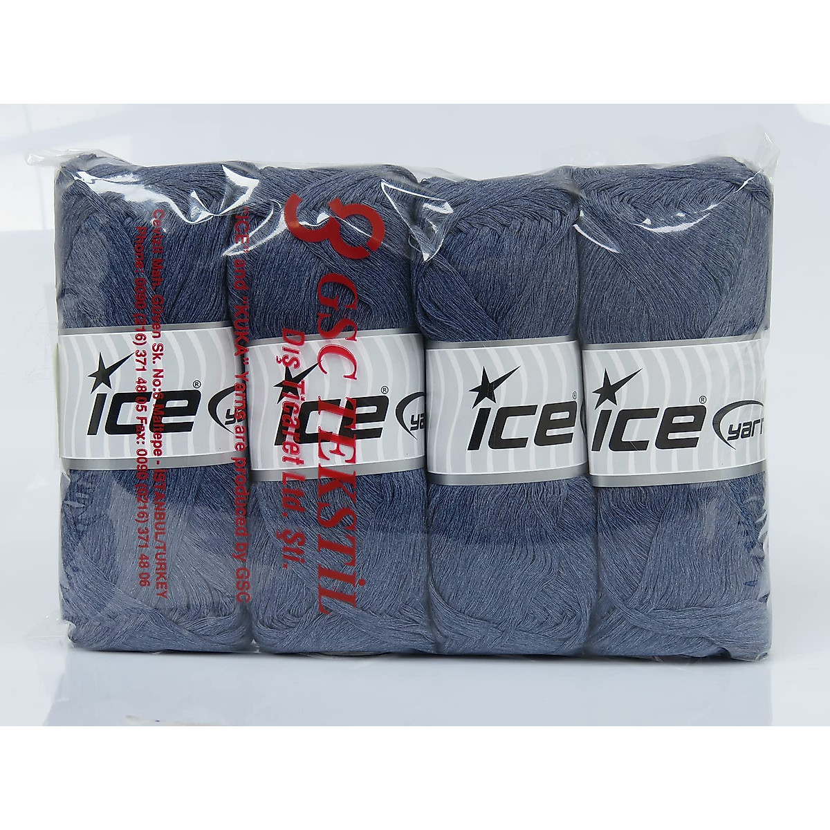 Lot of 4 x 100gr Skeins Ice Yarns Natural Cotton (100% Cotton) Yarn Jeans Blue