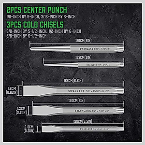 SWANLAKE Punch and Chisel Set, Including Taper Punch, Cold Chisels, Pin Punch, Center Punch (16pcs)