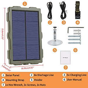 FOCUHUNER Trail Camera Solar Panel, Solar Battery Charger Kit 6V/1.5A with Build-in 1700mAH Rechargeable Lithium Battery IP66 Waterproof Hunting Accessory, Solar Panel for Trail Camera(3.5MM*1.35MM)