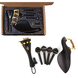 Yinfente 4/4 Violin kit Full Size Violin Accessories Peg Tailpiece Fine Tuner Chin Rest Clamp End pin Ebony wood (4/4)