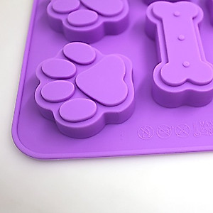 3 Pcs Silicone Molds Puppy Dog Paw & Bone Shaped 2 in 1, 8-Cavity, FineGood Reusable Ice Candy Trays Chocolate Cookies Baking Pans, Oven Microwave Freezer Dishwasher Safe-Pink, Blue, Purple