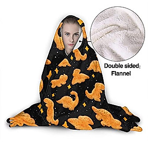 Dino Chicken Nuggets Wearable Blanket Super Soft Cozy Plush Hoodie Blanket Flannel Hooded Throw Blanket Wrap Cloak for Nap Travel,60"x80" for Adults