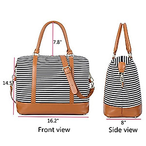 Bluboon Women Ladies Canvas Weekender Bag Overnight Carry-on Tote Duffel in Trolley Handle (BlackStripe)