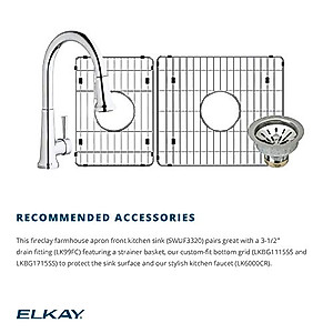 Elkay SWUF3320WH Fireclay 60/40 Double Bowl Farmhouse Sink with Aqua Divide, White