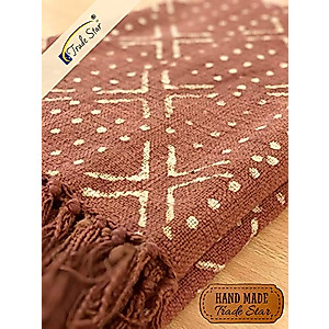 Trade Star 100% Cotton Soft Tassel Blanket Traditional Printed Beach Throws Handloom Picnic Blanket Throws for Home Handloomed Housewarming Gifts (Rust, Nova (120 x 170 Cms))