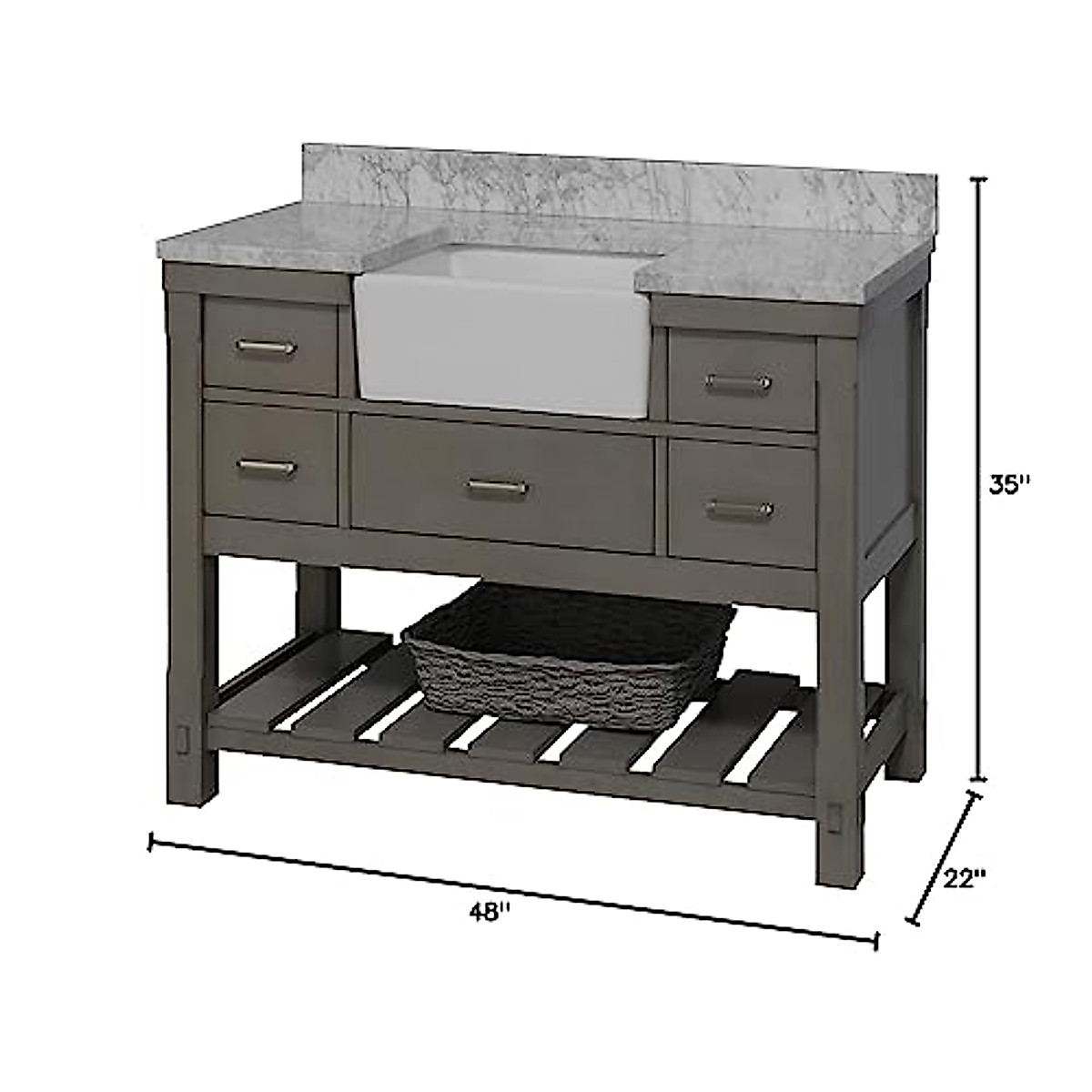 Charlotte 48-inch Bathroom Vanity (Carrara/Weathered Gray): Includes Weathered Gray Cabinet with Authentic Italian Carrara Marble Countertop and White Ceramic Farmhouse Apron Sink
