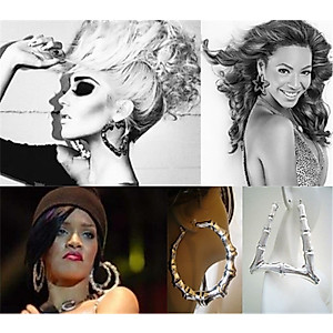 Honbay 5 Pairs Different Shape Bamboo Hoop Earrings (Silver)