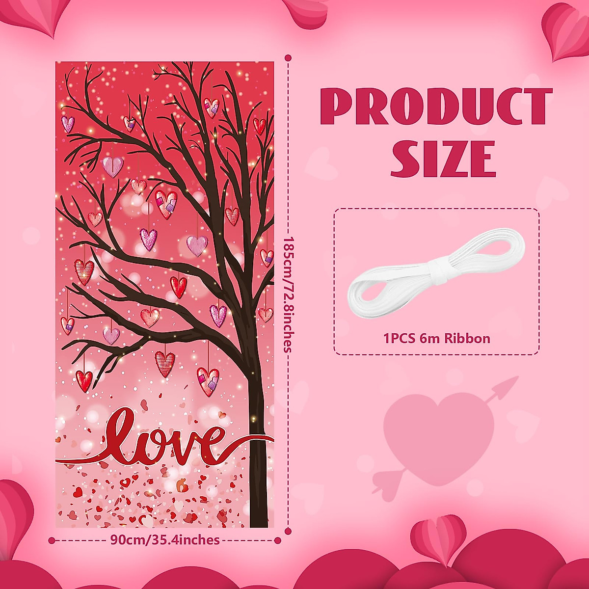 Valentines Love Door Cover Decorations Love Tree Spring Valentines Door Banner Red Pink Love Heart Front Door Hanging Backdrop Banner for Valentine's Day Wedding Anniversary Bridal House Supplies