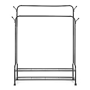 OYEAL Clothing Rack with Shelves Freestanding Garment Rack Clothing Rack on Wheels for Indoor Bedroom Hanging Clothes Hats and Shoes Black