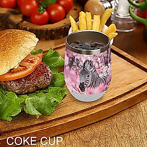 Zebra in Cherry Flowers Funny Wine Tumbler 12 Oz Stainless Steel Insulated Mug Double Wall Water Cup with Lid