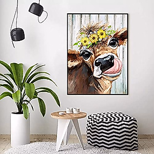 CEUHROG Cow Diamond Painting Kits for Adults - 5D Diamond Art Kits for Adults Kids Beginner, DIY Full Drill Diamond Dots Paintings with Diamonds Gem Art Crafts for Adults Home Wall Decor 12x16inch