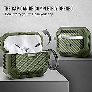 Maxjoy Compatible with AirPods pro Case, Secure Lock Clip Full Body Rugged Hard Shell Protective Case Cover with Keychain for AirPod pro Case Generation Case,Army Green