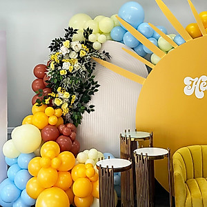 Retro Boho Balloon Arch Garland Kit, 163Pcs Retro Blue Orange Mustard Yellow Balloon, Here Comes the Son First Birthday Theme Boho Colorful Baby Shower Party Decoration