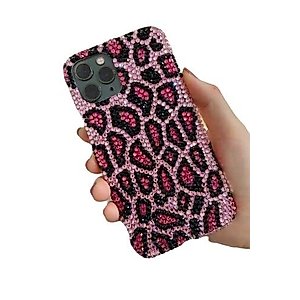 Leopard Animal Print Phone Case Cute Glitter crystal Phone Cases Customize Gifts Phone Case Leopard Print Pink/Brown for iPhone 11/12/13/14/XR/XS Max/7/8 Plus