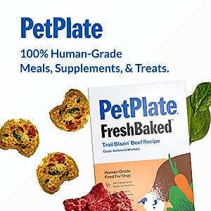 PetPlate FreshBaked Dry Dog Food Grain-Inclusive, Gently Baked and Air-Dried Human Grade Dog Food, Vet Designed and Formulated with Prebiotics and Postbiotics, No Fillers or by-Products, 2lbs (Beef)